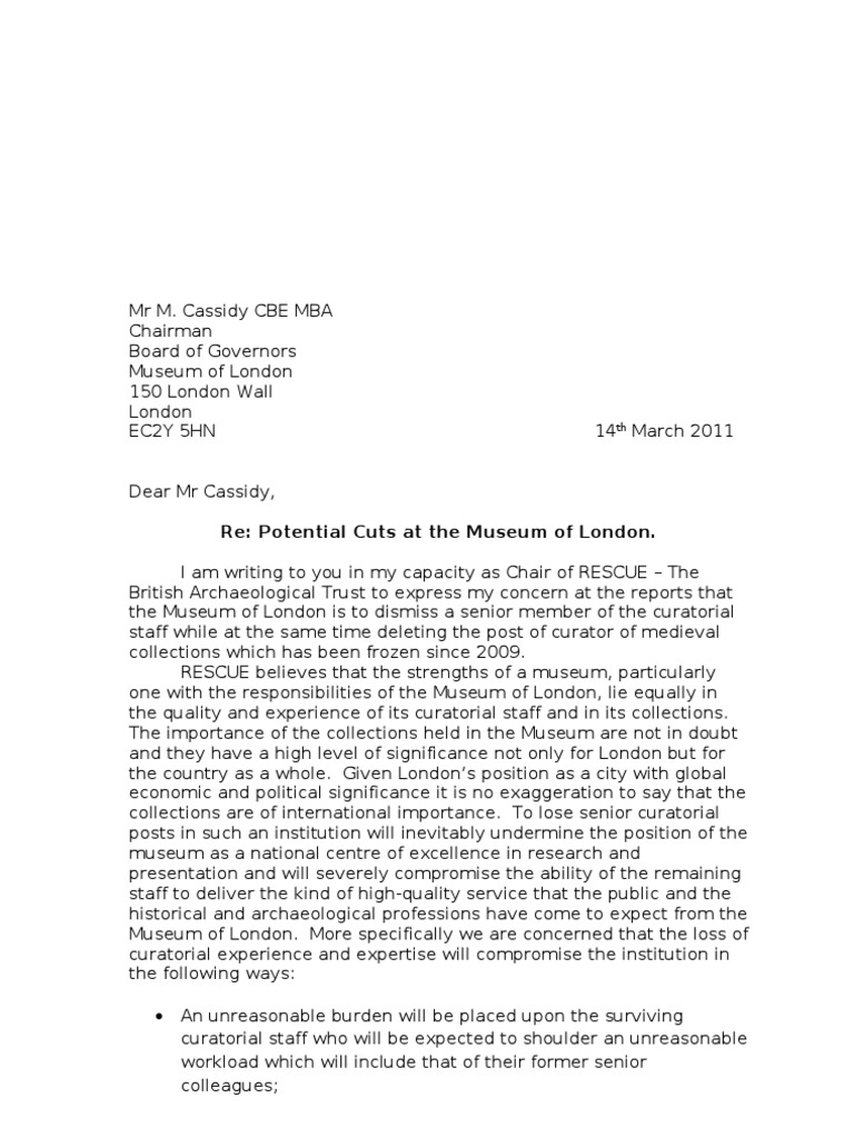 Rescue Letter To Museum of London | PDF | Curator | Museum