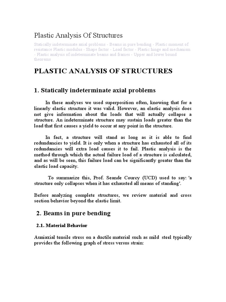 Plastic Analysis of Structures | PDF | Bending | Plasticity (Physics)