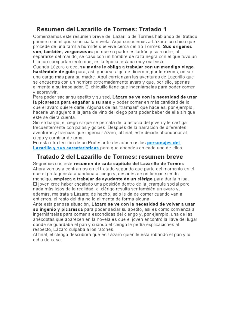 Resumen Del Lazarillo de Tormes | PDF