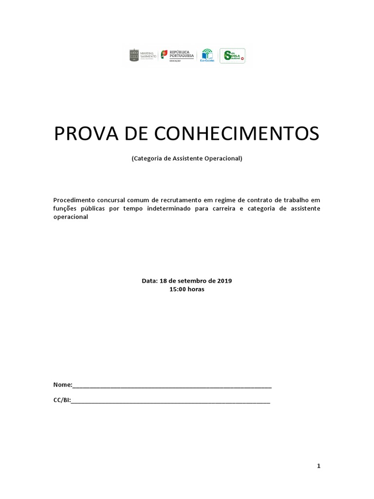 Prova de conhecimentos para assistente operacional | PDF