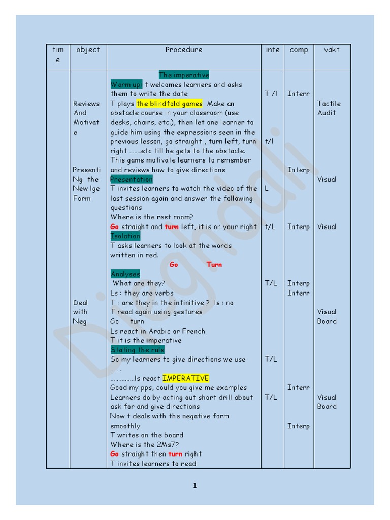 2Ms Seq 02 The İmperative Lesson Plan by Teacher Toula Batoul 2017 2018 | PDF | Cognitive ...
