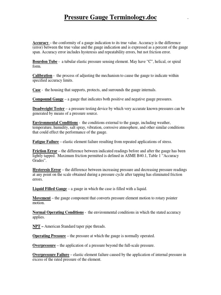 Pressure Gauge Terminology | PDF | Pressure Measurement | Pressure