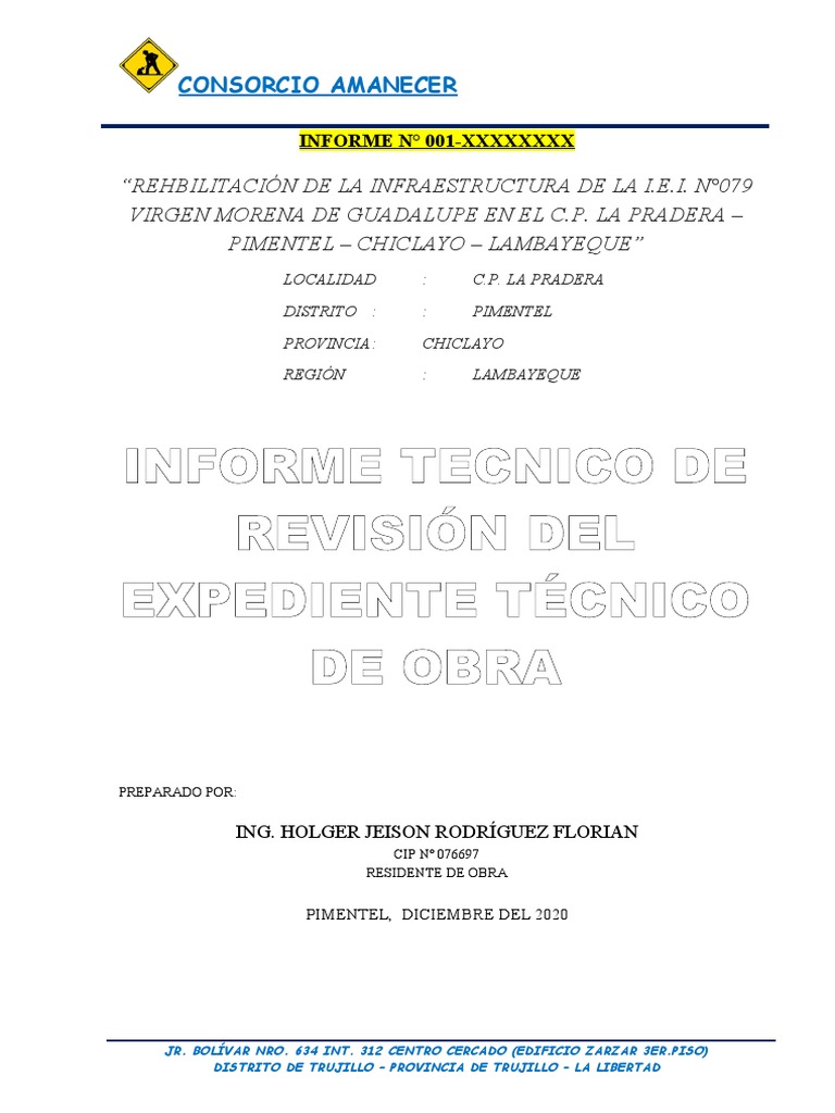 1.00 Informe Tecnico de Revision de Expediente Tecnico | PDF | Diseño