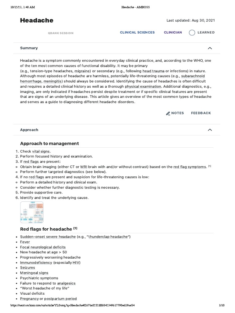 Headache - AMBOSS | PDF | Headache | Stroke