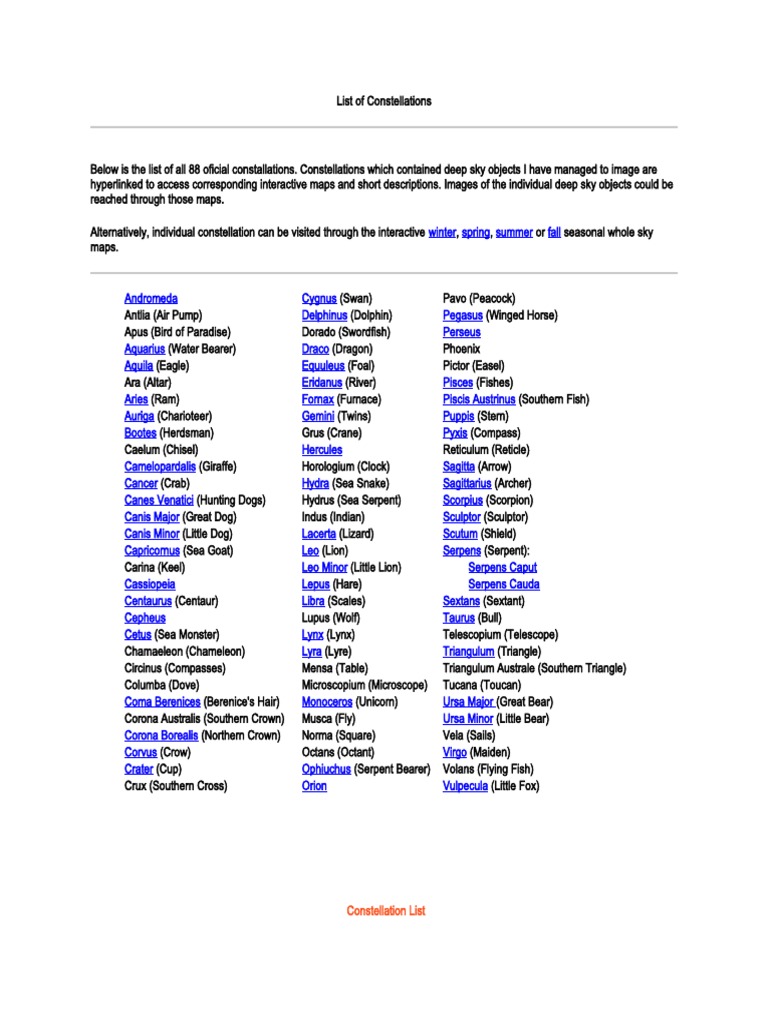 88 Constellations with Interactive Maps | PDF | Stellar Astronomy ...