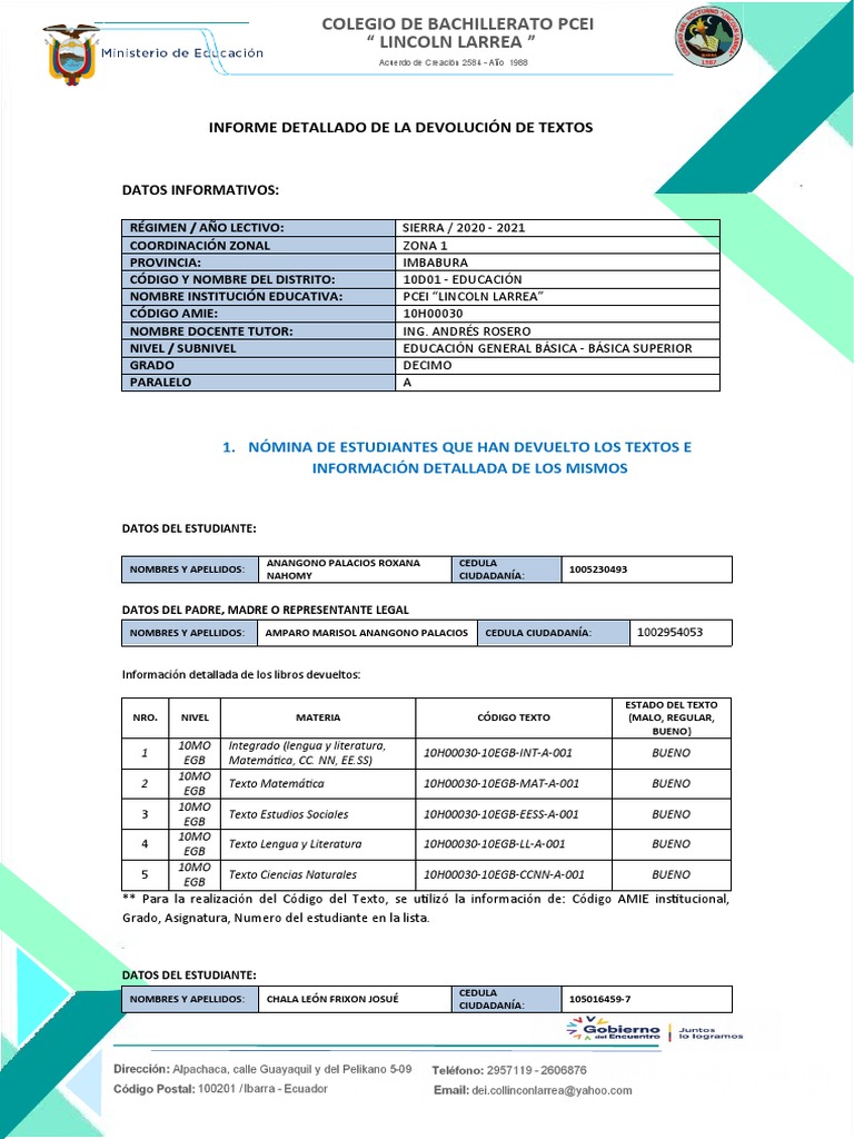 Informe Devolucion de Textos | PDF | Science | Academia
