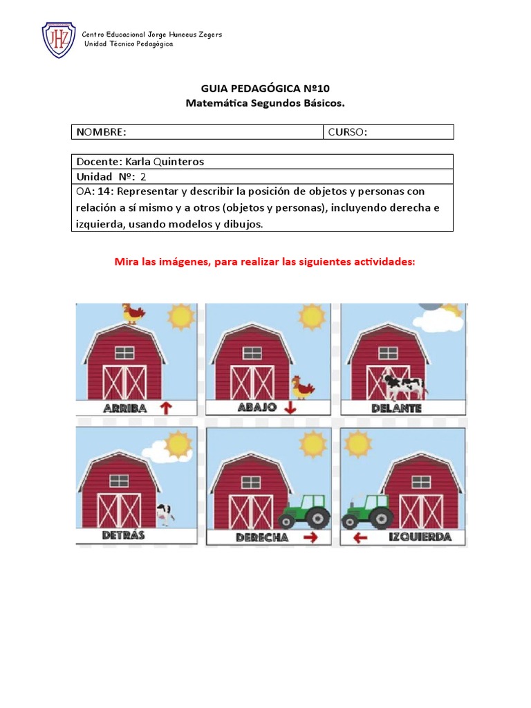 Guía N°10 Representar y Describir La Posición de Objetos Ok | PDF