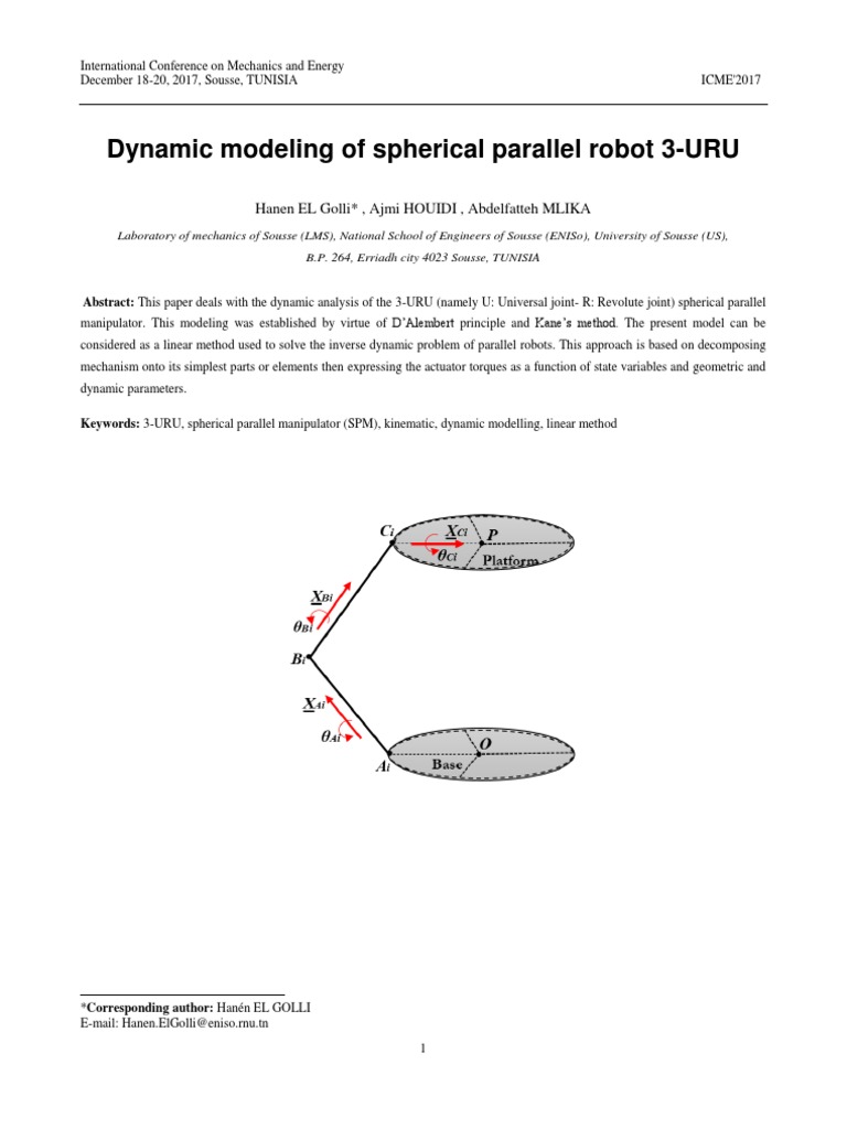 Dynamic Modeling of Spherical Parallel Robot 3-URU: Hanen EL Golli, Ajmi HOUIDI, Abdelfatteh ...