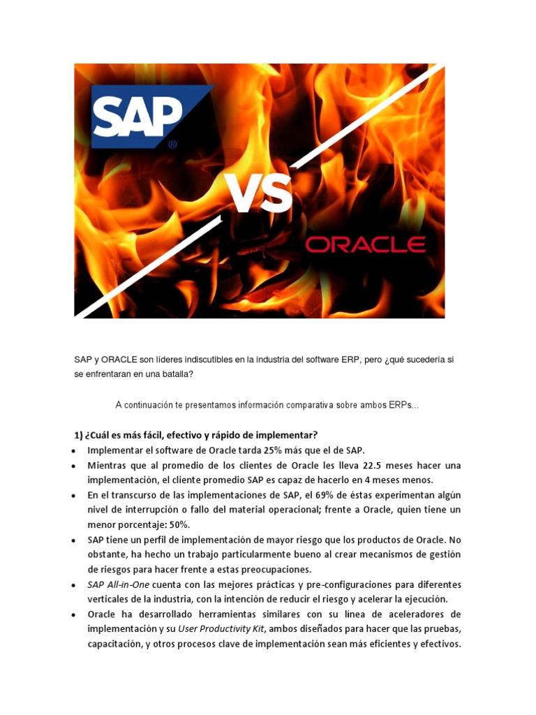 SAP Vs ORACLE | PDF | Oracle Corporation | Software