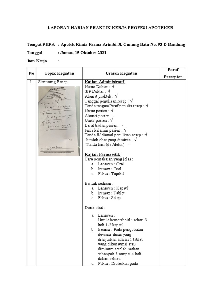 Laporan Praktik Kerja Apoteker | PDF