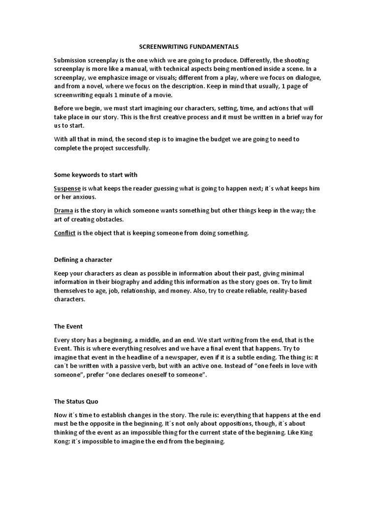 Screenwriting Fundamentals | PDF | Screenwriting | Plot (Narrative)