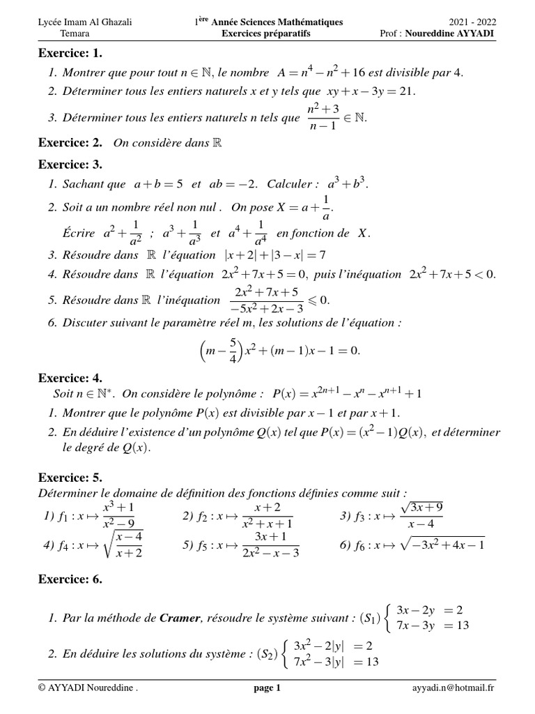 Test Diagnostique 1bac Sciences Maths | PDF | Concepts mathématiques ...