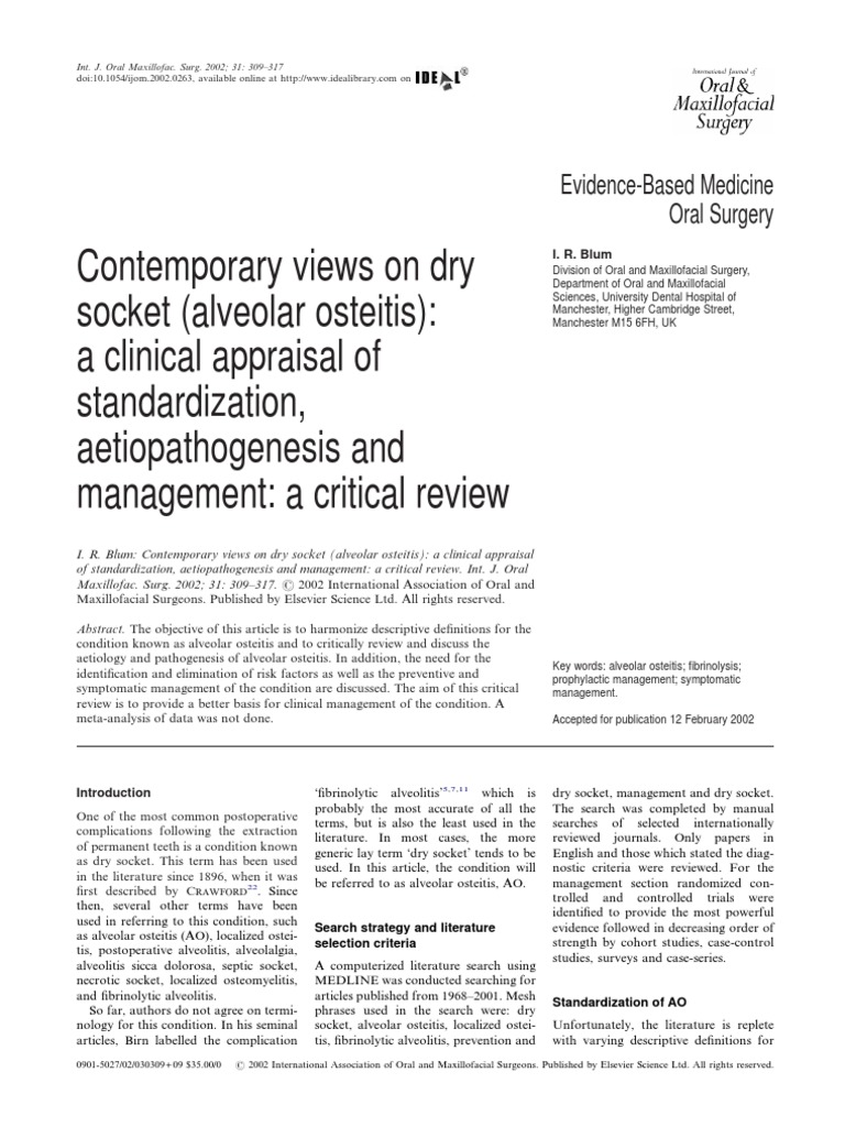 Contemporary Views On Dry Sockets | PDF | Medicine | Clinical Medicine