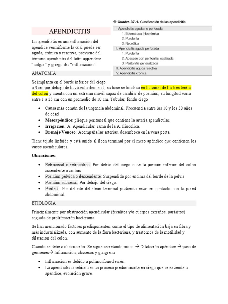 Apendicitis Apunte | PDF | Medicina CLINICA | Gastroenterología