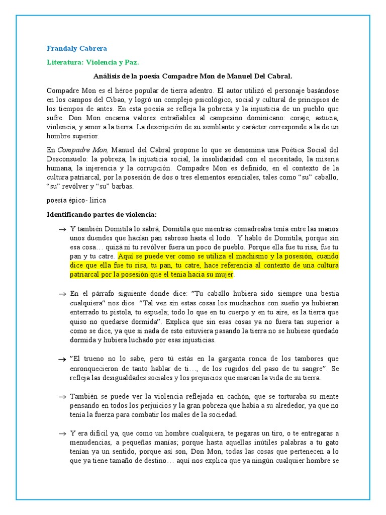 Análisis de "Compadre Mon" de Del Cabral | PDF | Violencia