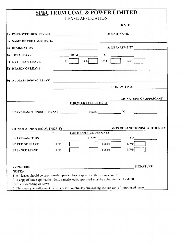 Spectrum Leave Application | PDF