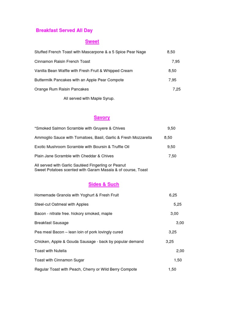 Main Menu | PDF | Pancake | Bacon