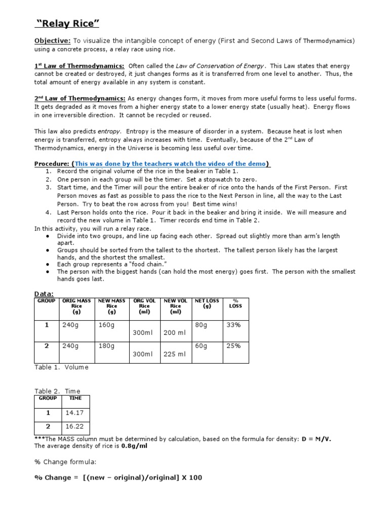 Relay Rice - Thermodynamics Model | PDF | Food Web | Entropy