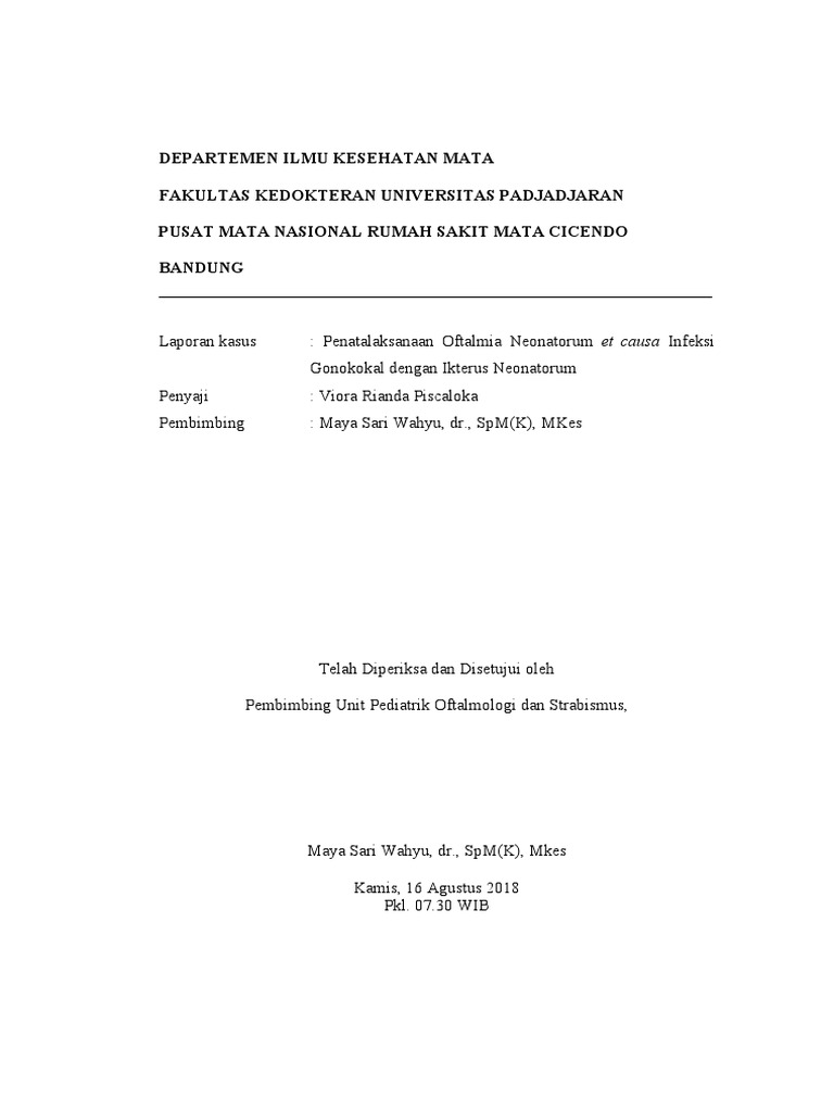 Tatalaksana Oftalmia Neonatorum Ec Infeksi Gonokokal Dengan Ikterik ...