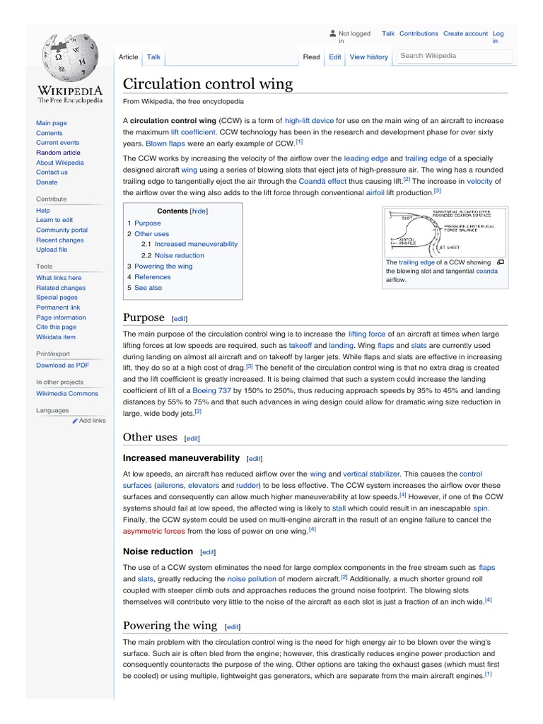 Circulation Control Wing: Purpose | PDF | Aerospace | Aerodynamics