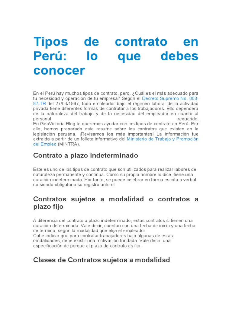Formas de Contrato | PDF | Derecho laboral | Perú