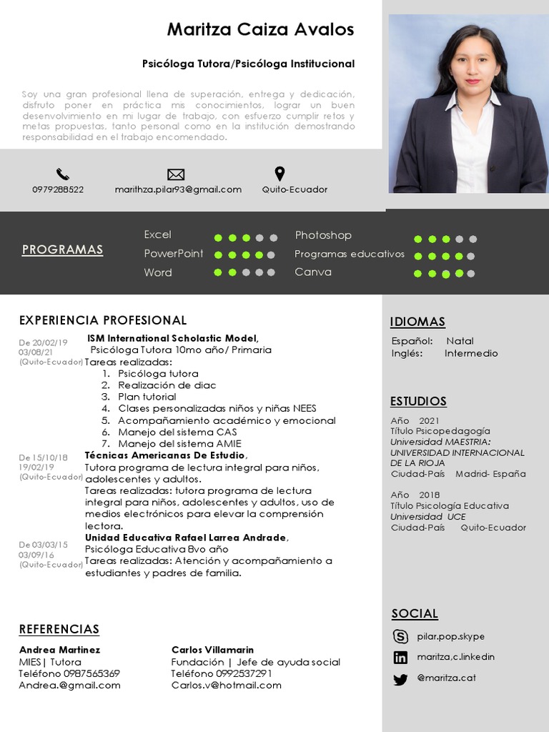 Curriculum Vitae Maritza Caiza | PDF | Ciencias del comportamiento | Pedagogía