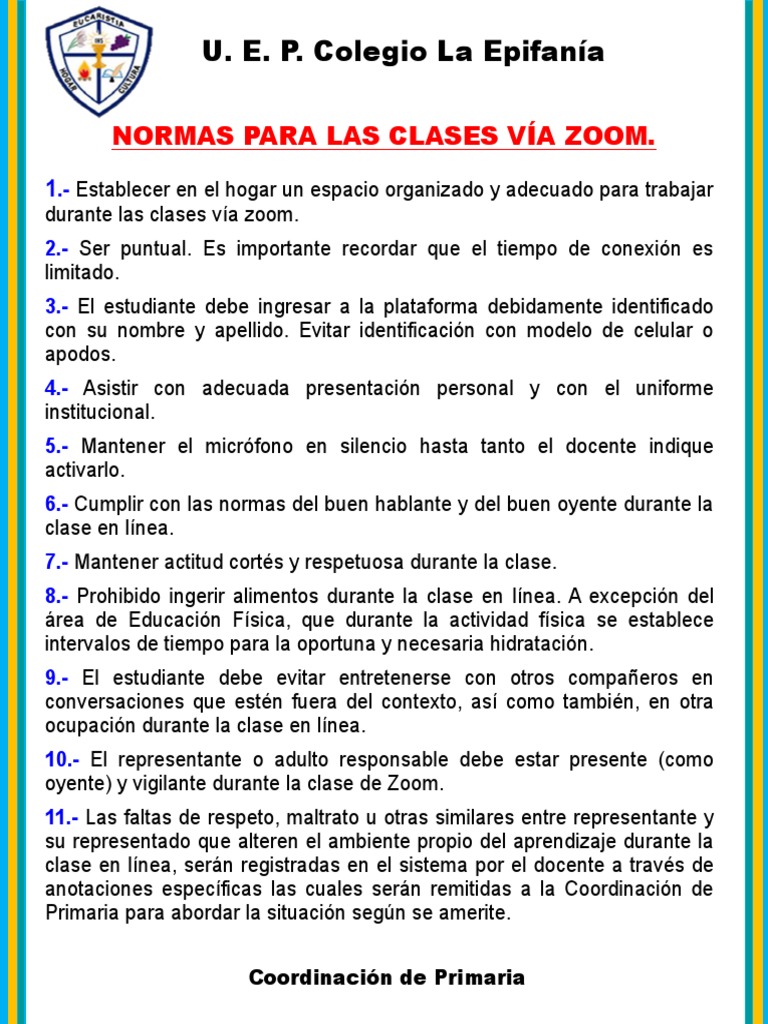 Normas Clases Zoom Colegio La Epifanía | PDF