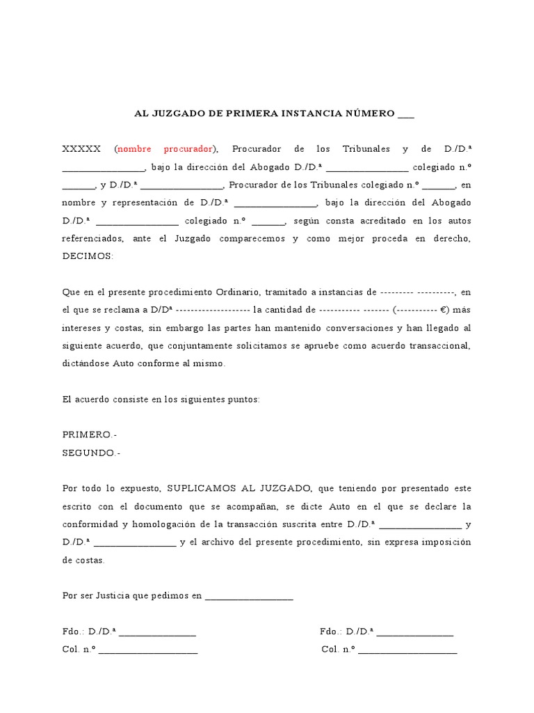 Modelo de Acuerdo Transaccional en Word | PDF