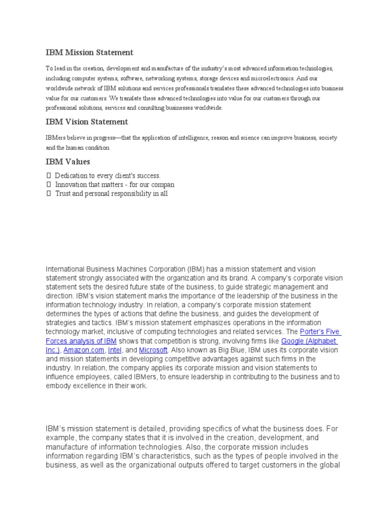 IBM Mission Statement | PDF | Ibm | Strategic Management
