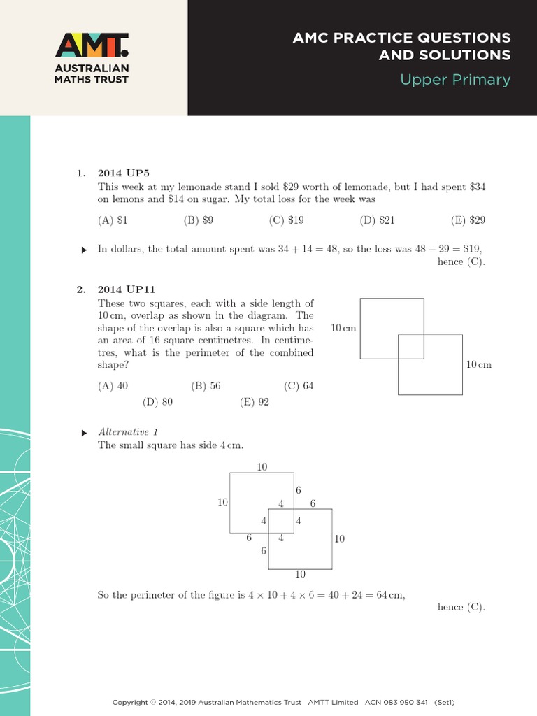 Australian Mathematics Competition AMC Practice Questions and Solutions ...