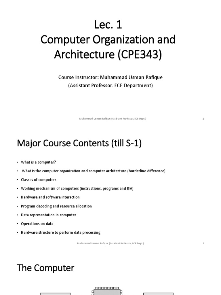 Lec. 1 Computer Organization and Architecture (CPE343) | PDF | Central Processing Unit ...