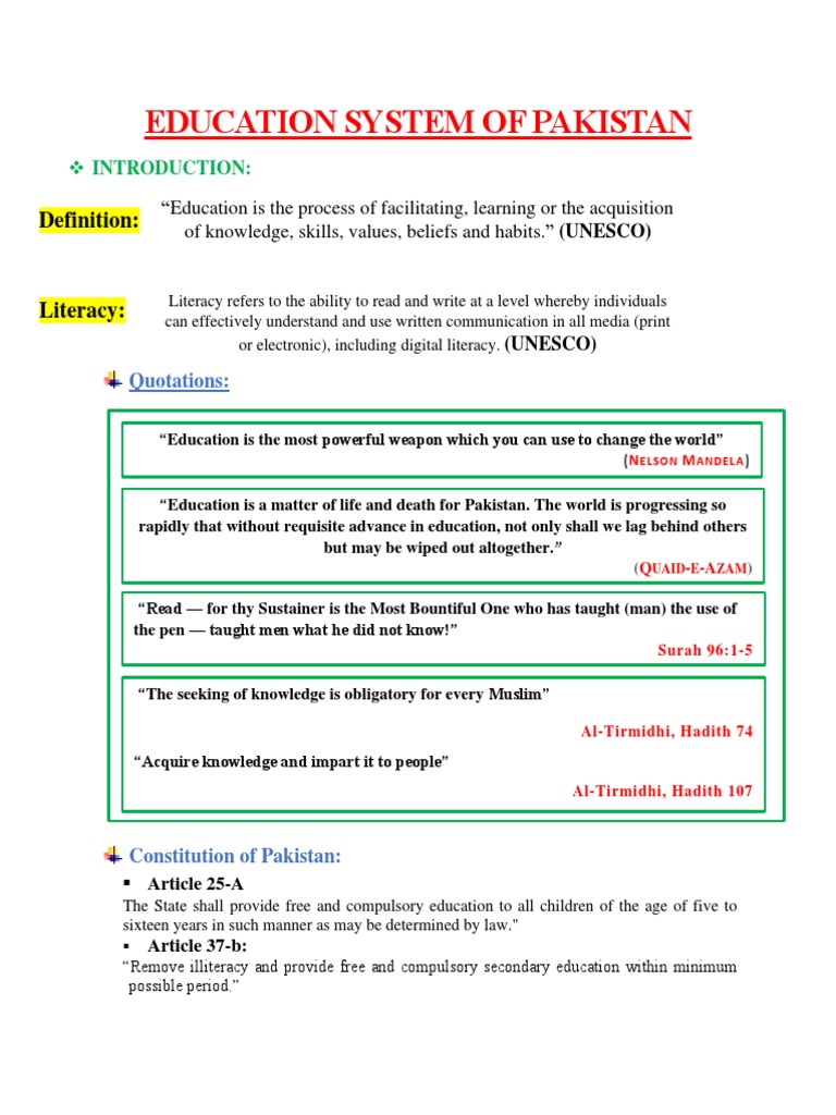 Education System of Pakistan | PDF | Teachers | Literacy