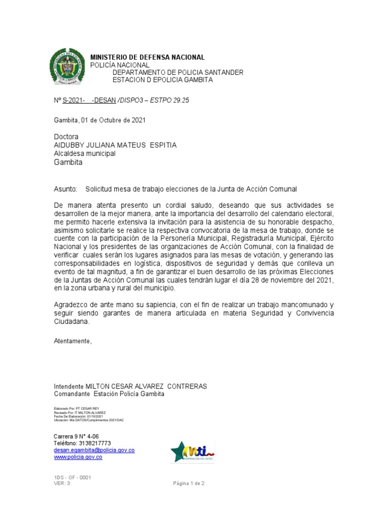 Solicitud Mesa de Trabajo Juntas de Accion Comunal | PDF