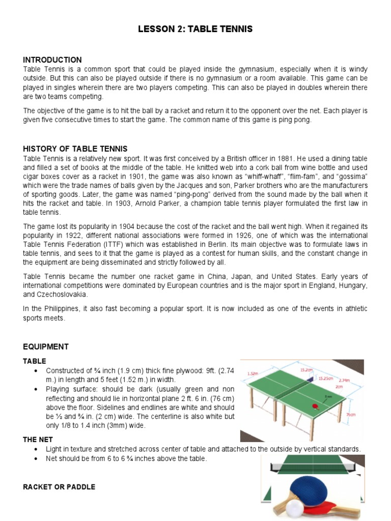 Lesson 2 - Table Tennis | PDF | Table Tennis | Individual Sports