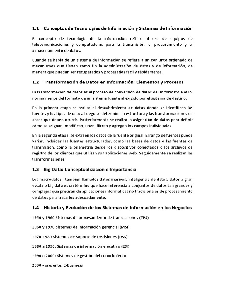 Conceptos de Tecnologías de Información y Sistemas de Información | PDF ...