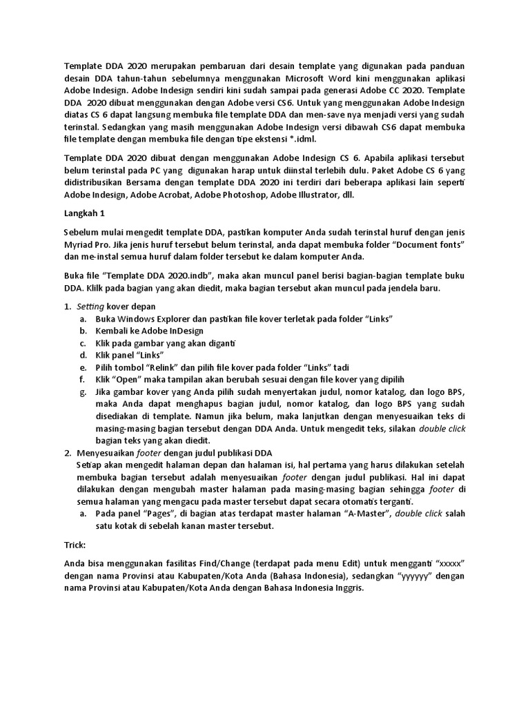 Panduan Edit Template DDA 2020 InDesign | PDF | Komputer