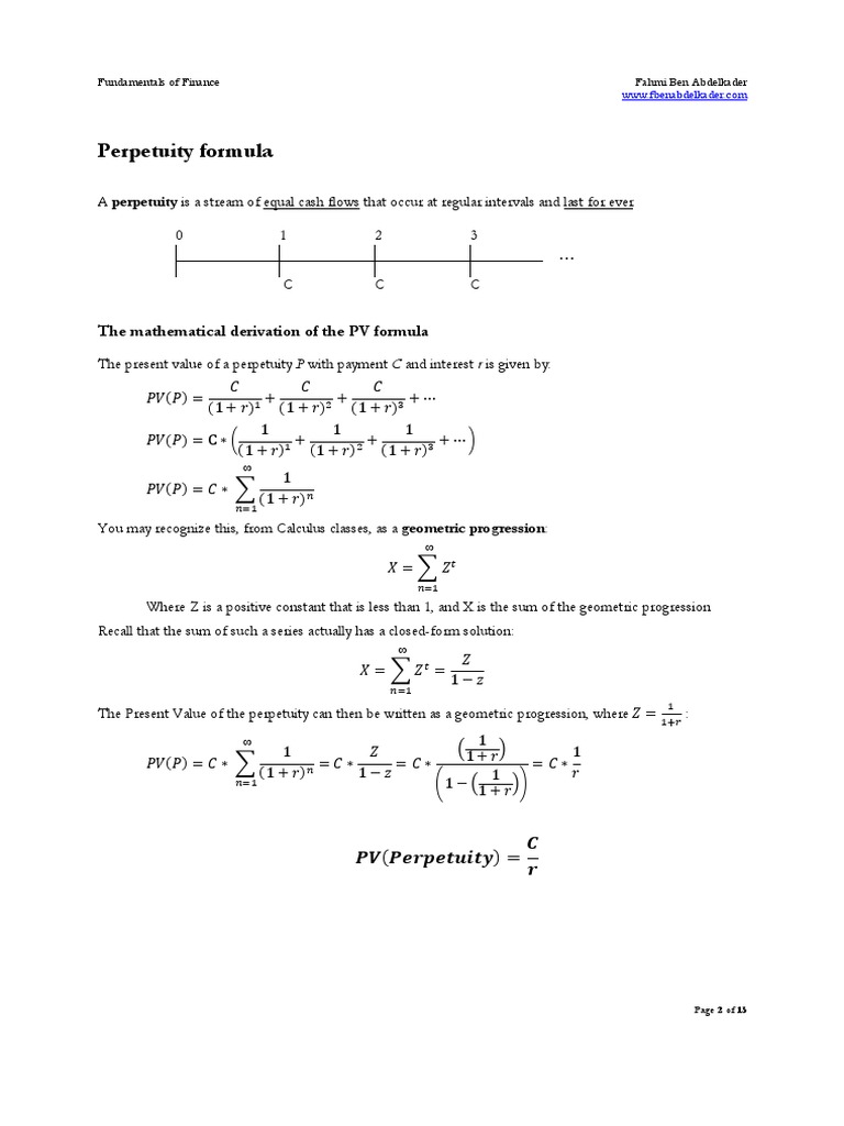 Deriving The Present-Value Formula For A Perpetuity | PDF | Time Value ...