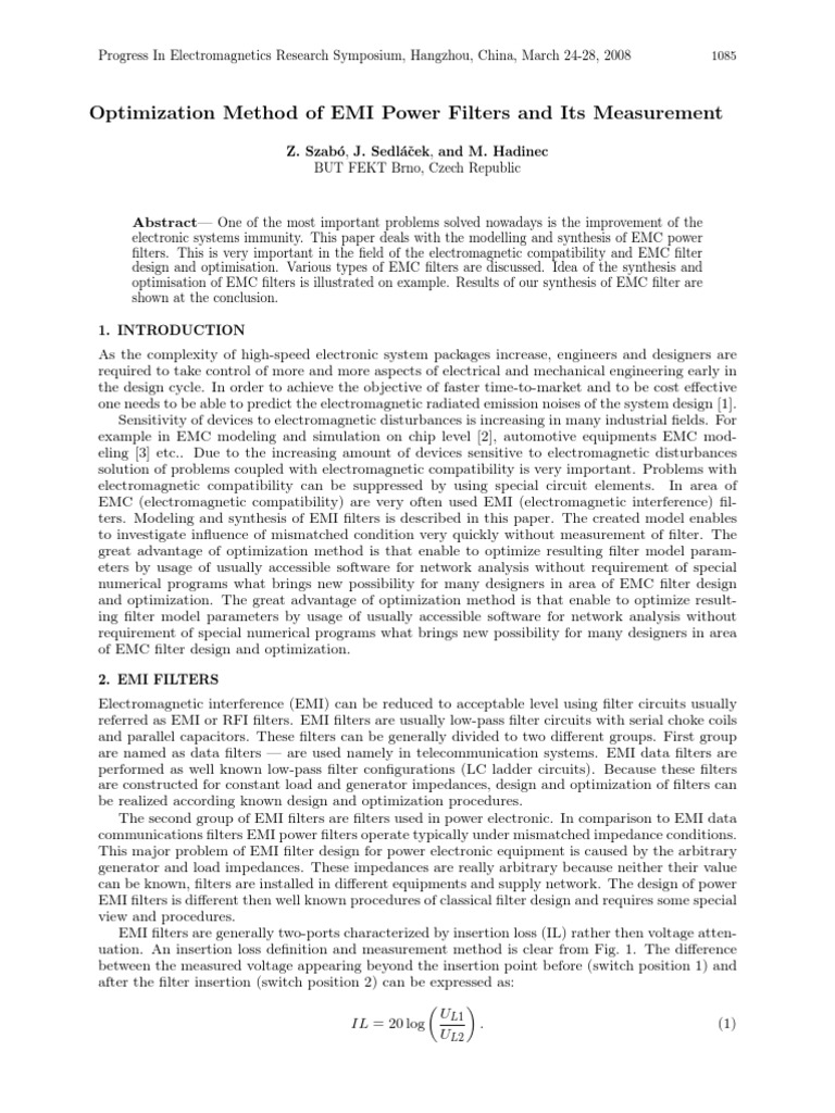 Optimization Method of EMI Power Filters and Its Measurement | PDF ...
