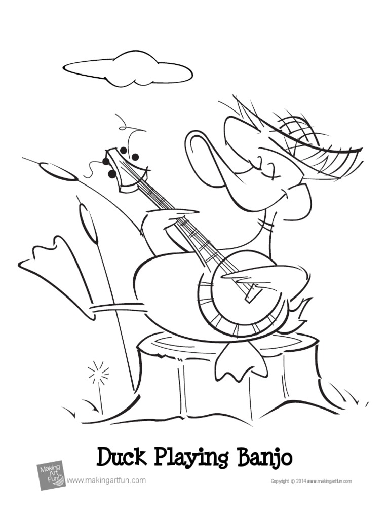Duck Playing Banjo Coloring Page | PDF