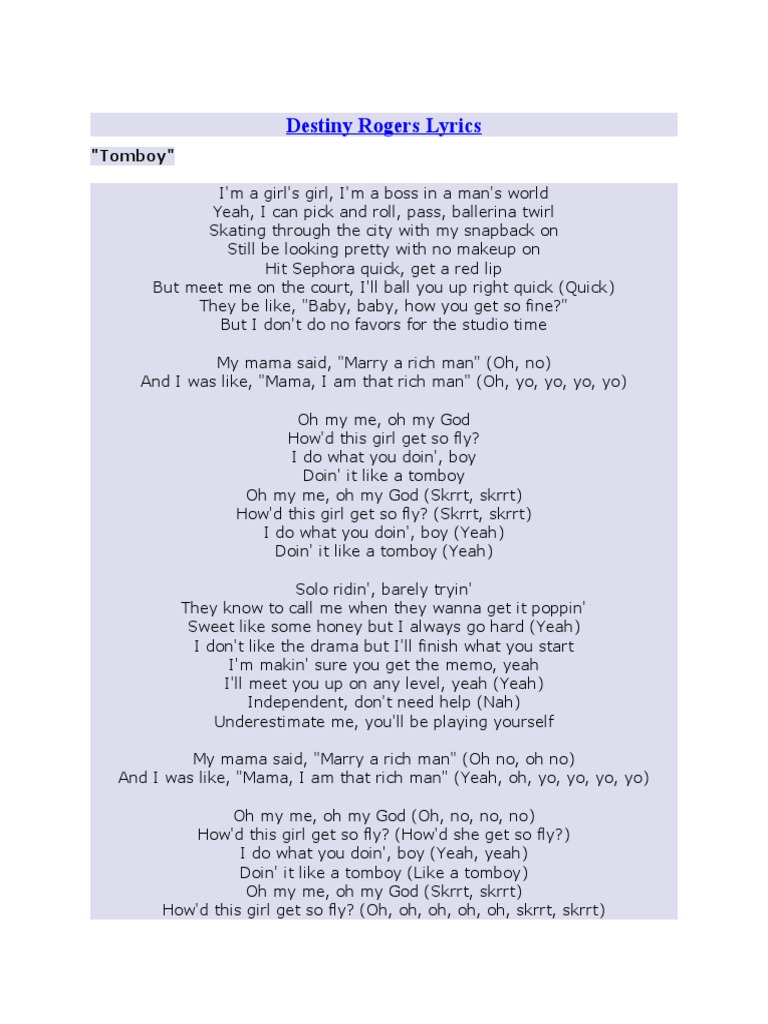 Destiny Rogers Lyrics | PDF