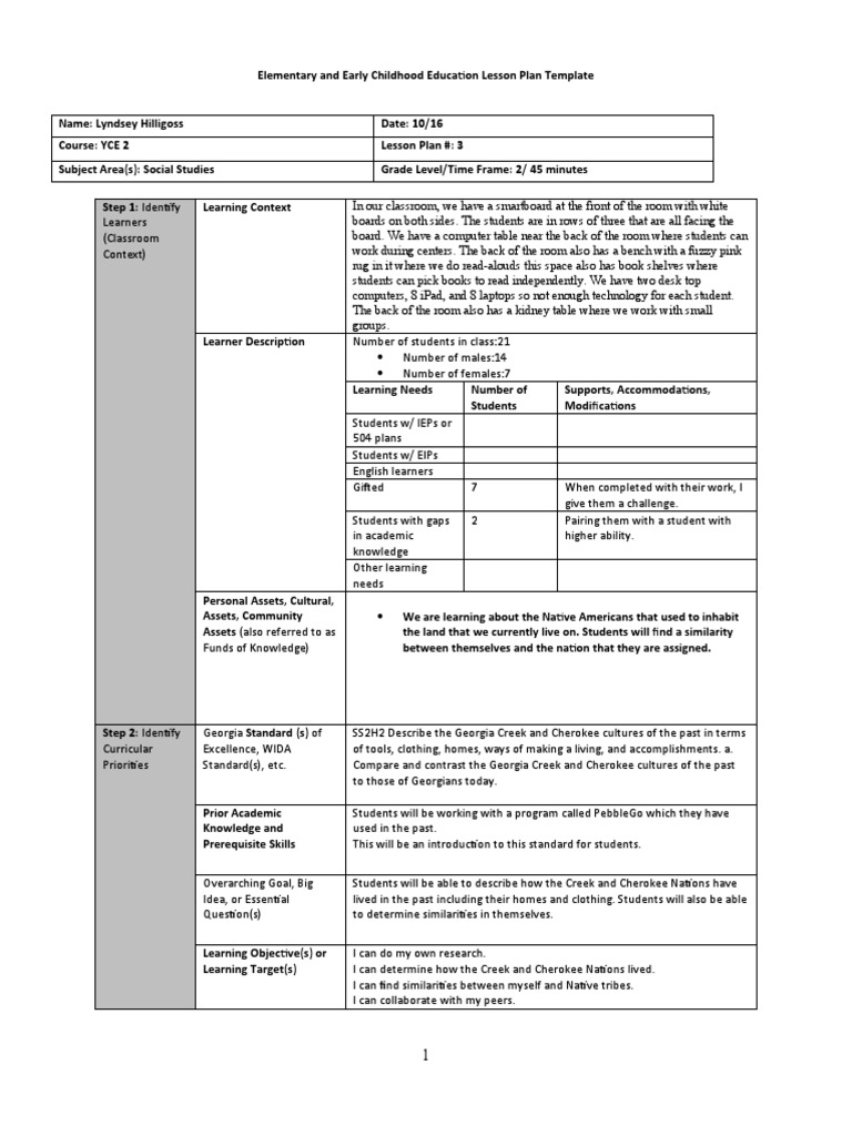 Creek and Cherokee Lesson | PDF | Educational Assessment | Pedagogy