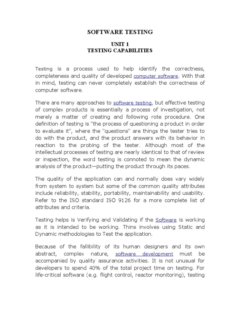 Unit 1 | PDF | Software Testing | Risk Management
