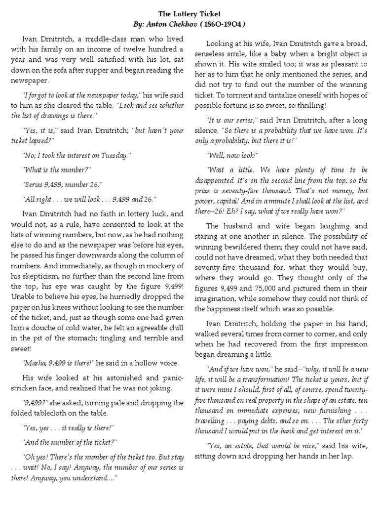 The Lottery Ticket by Chekhov | PDF