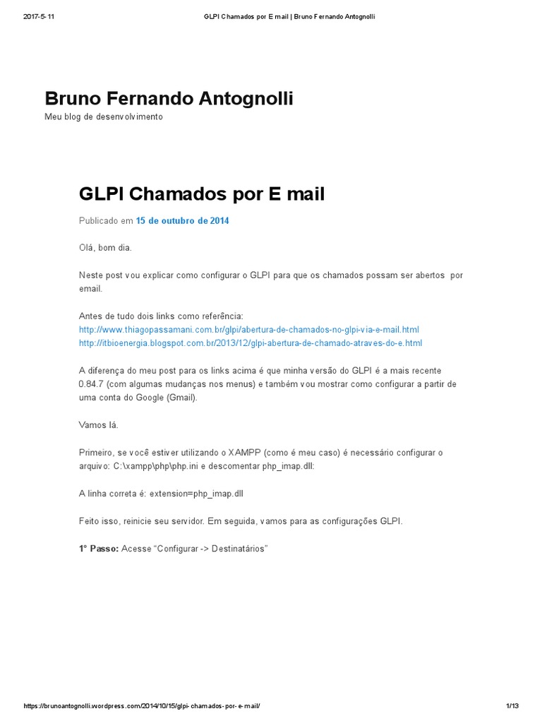 Configuração de Chamados GLPI por Email | PDF | Gmail | Informática