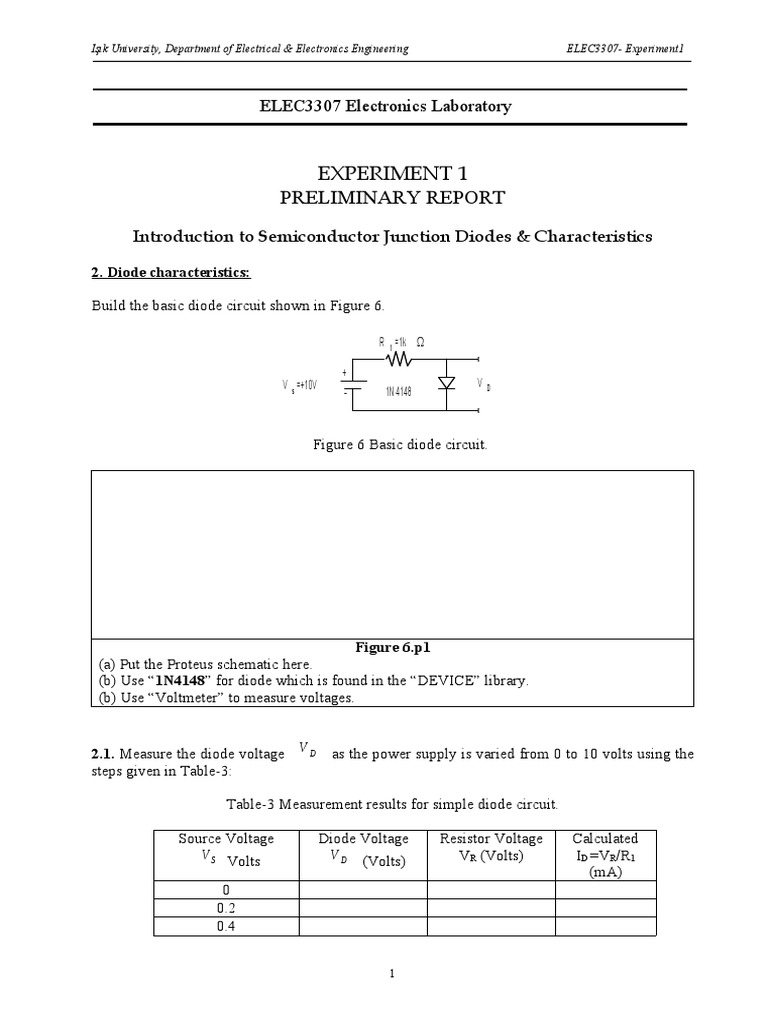 Experiment 1 Preliminary Report: ELEC3307 Electronics Laboratory | Download Free PDF | Diode ...