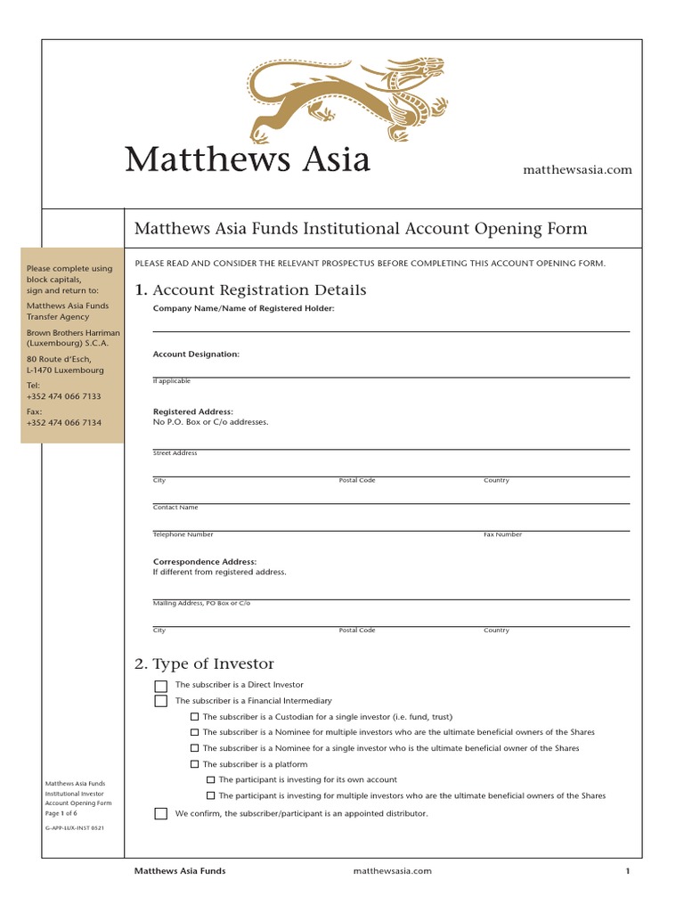 Matthews Asia Funds Account Opening Form | PDF | Information Privacy ...