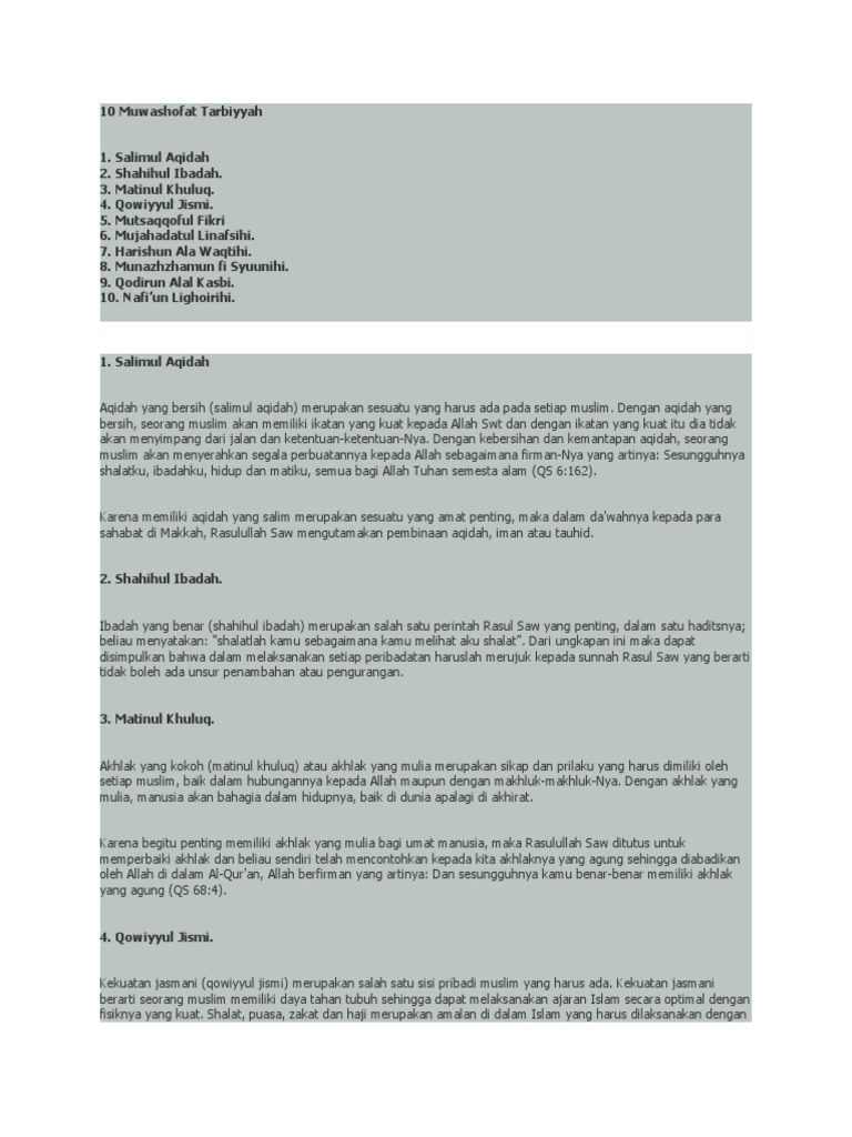 10 Muwashofat Tarbiyyah | PDF