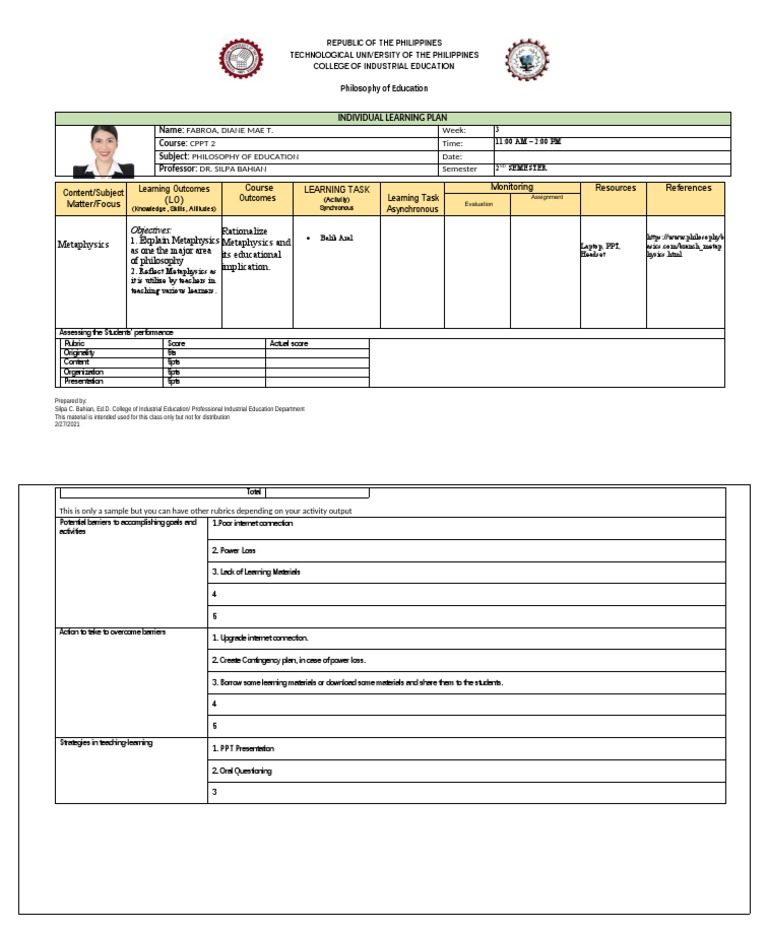 BALIK ARAL Individual Learning Plan | PDF | Learning | Philosophy Of ...