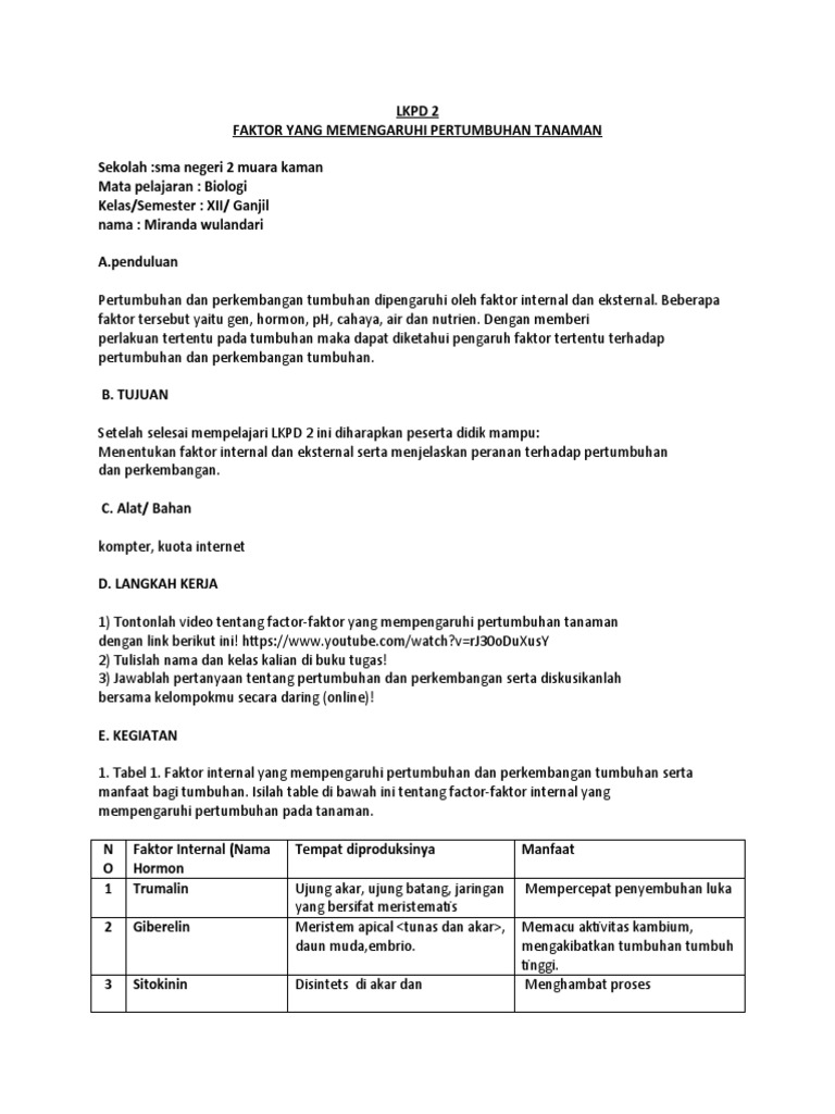 Tugas LKPD Biologi Miranda | PDF