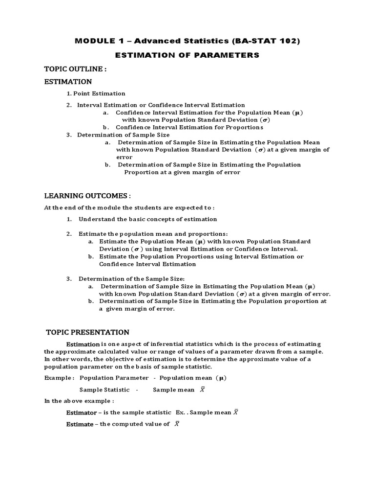 Module 1-ADVANCED STATISTICS | PDF | Confidence Interval | Estimation ...